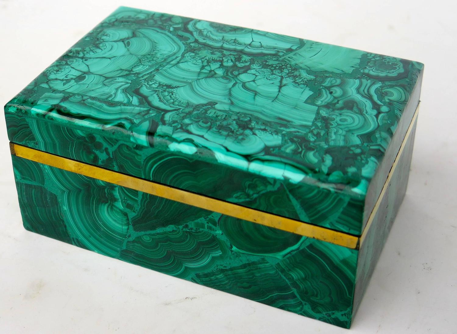 Collection of Russian Malachite Box with Brass For Sale at 1stdibs