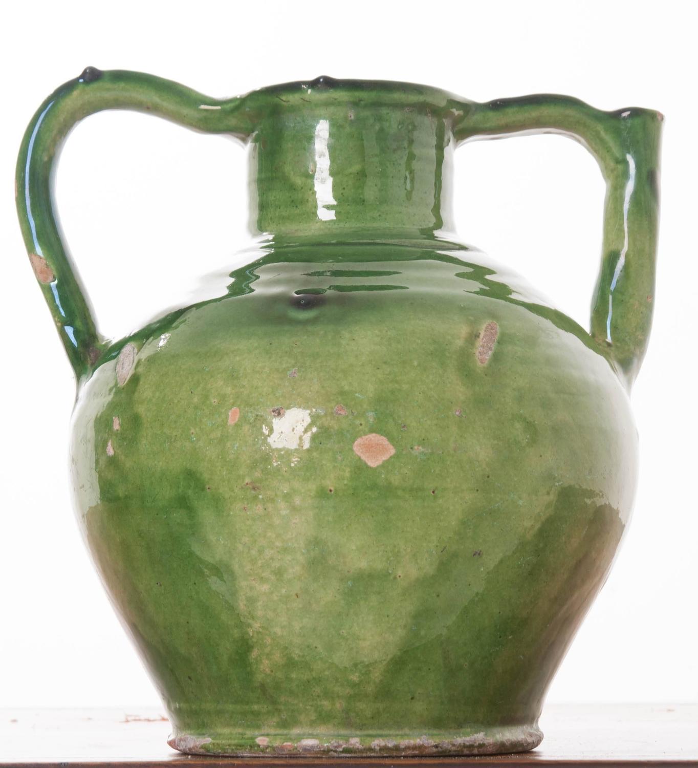 French Green Glazed Oil Pitcher For Sale at 1stdibs