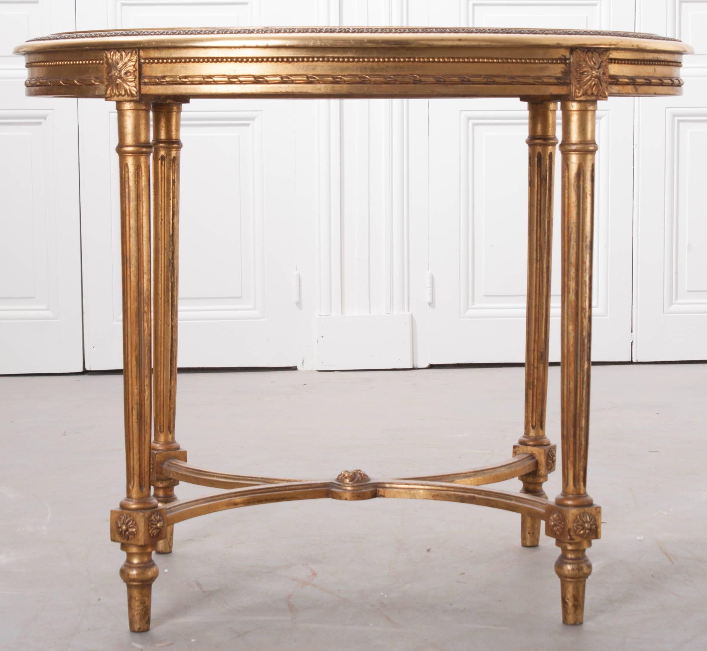 French 19th Century Louis XVI Oval Gold Gilt Table with Marble Top at ...
