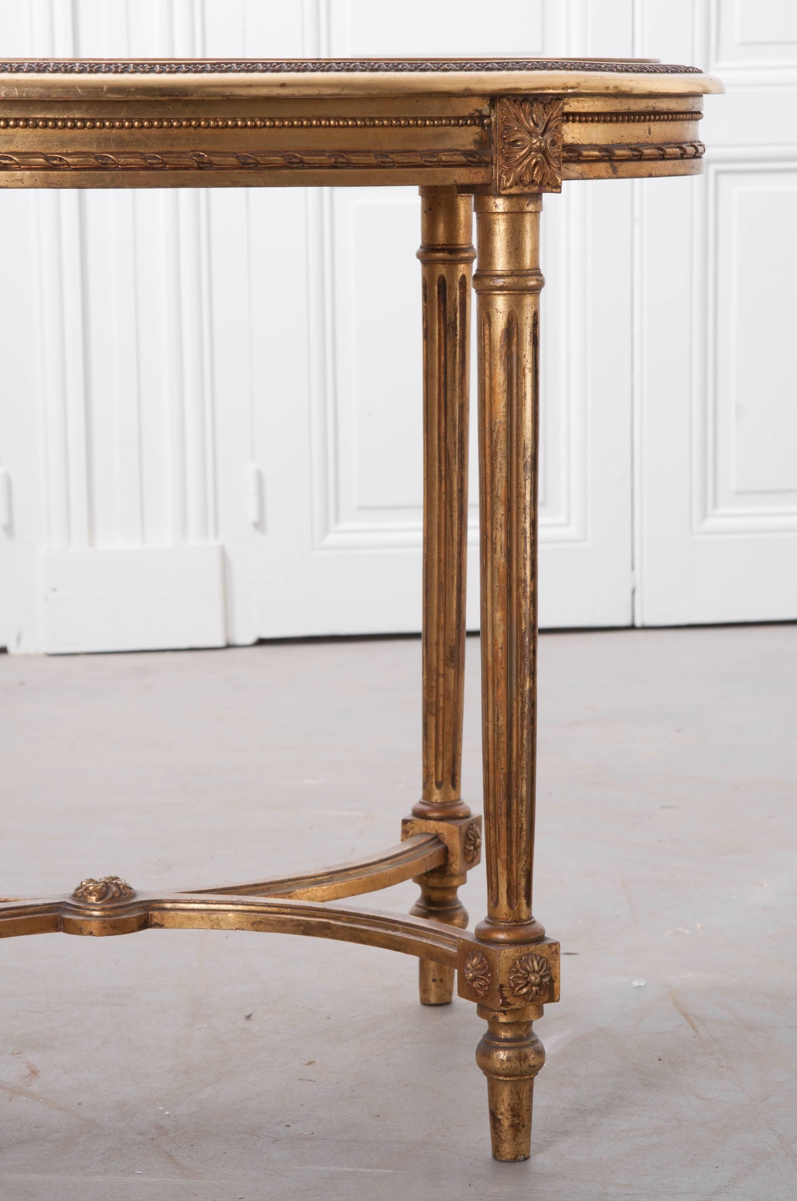 French 19th Century Louis XVI Oval Gold Gilt Table with Marble Top at ...