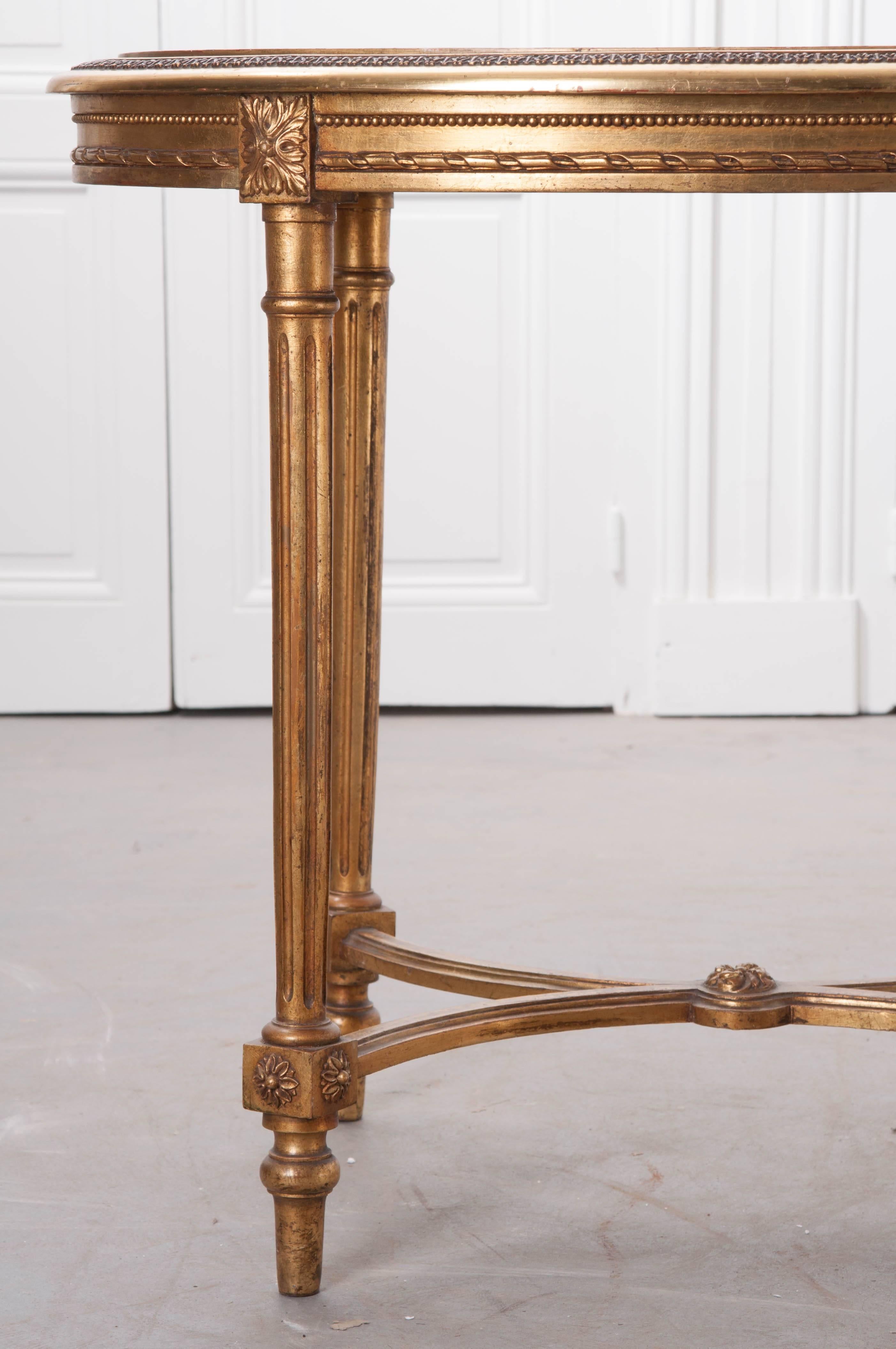 French 19th Century Louis XVI Oval Gold Gilt Table with Marble Top at ...