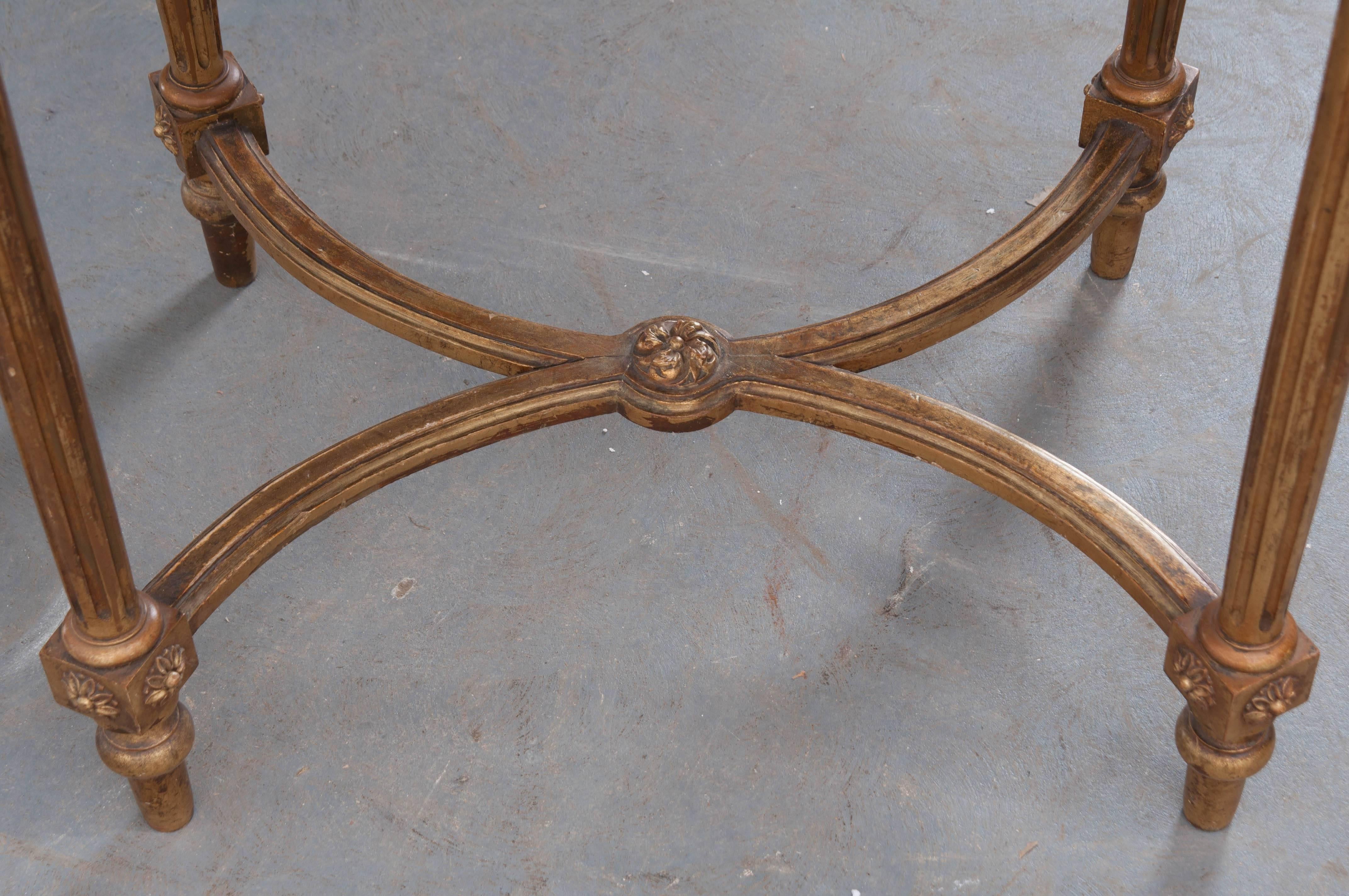 French 19th Century Louis XVI Oval Gold Gilt Table with Marble Top at ...