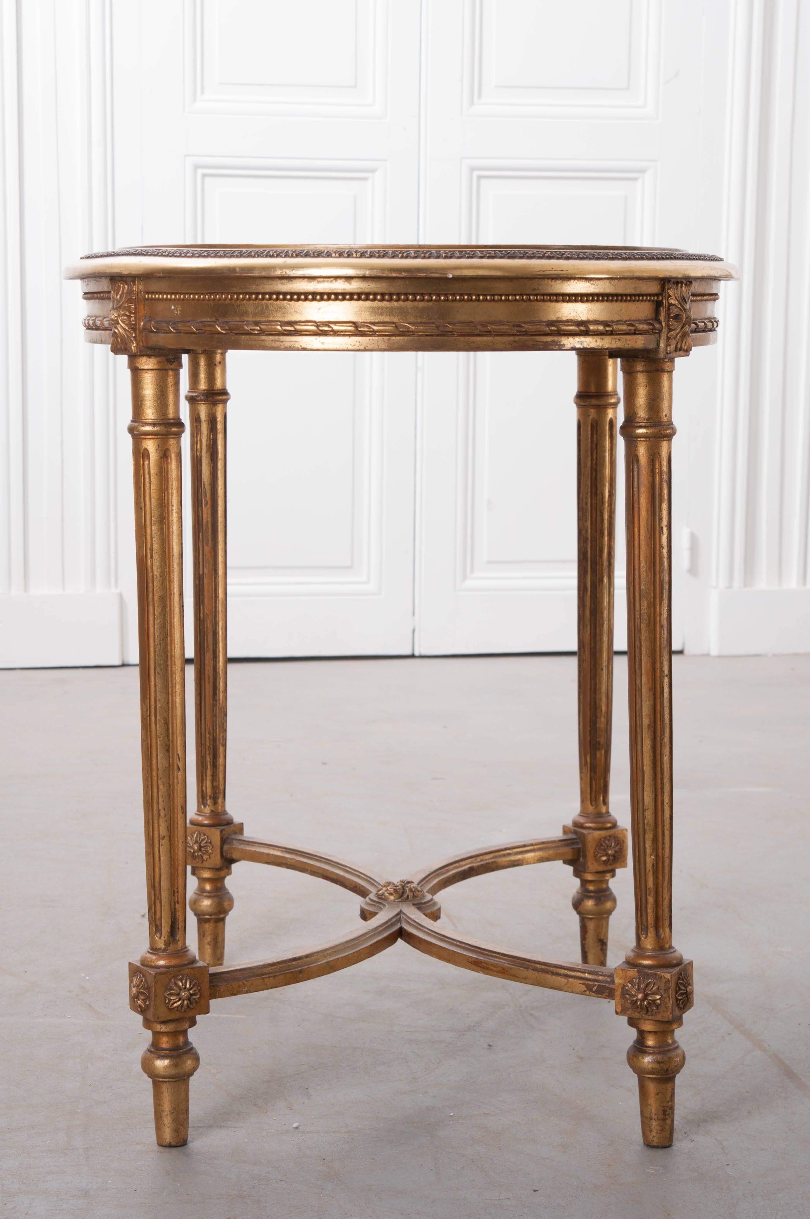 French 19th Century Louis XVI Oval Gold Gilt Table with Marble Top at ...