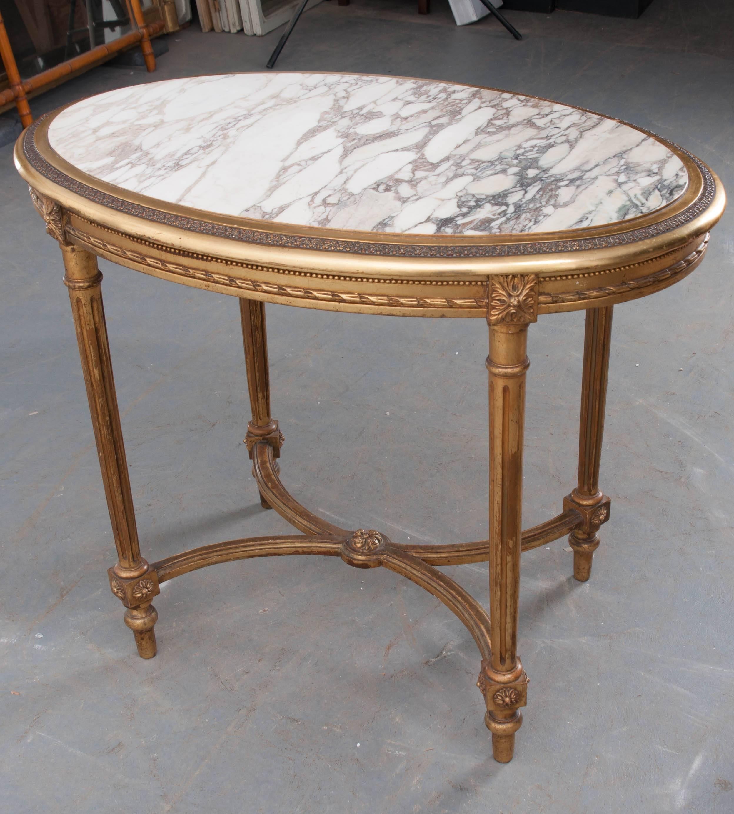 French 19th Century Louis XVI Oval Gold Gilt Table with Marble Top at ...