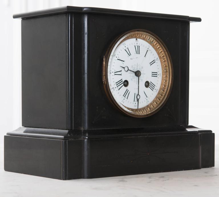 French 19th Century Black Marble Mantle Clock at 1stDibs