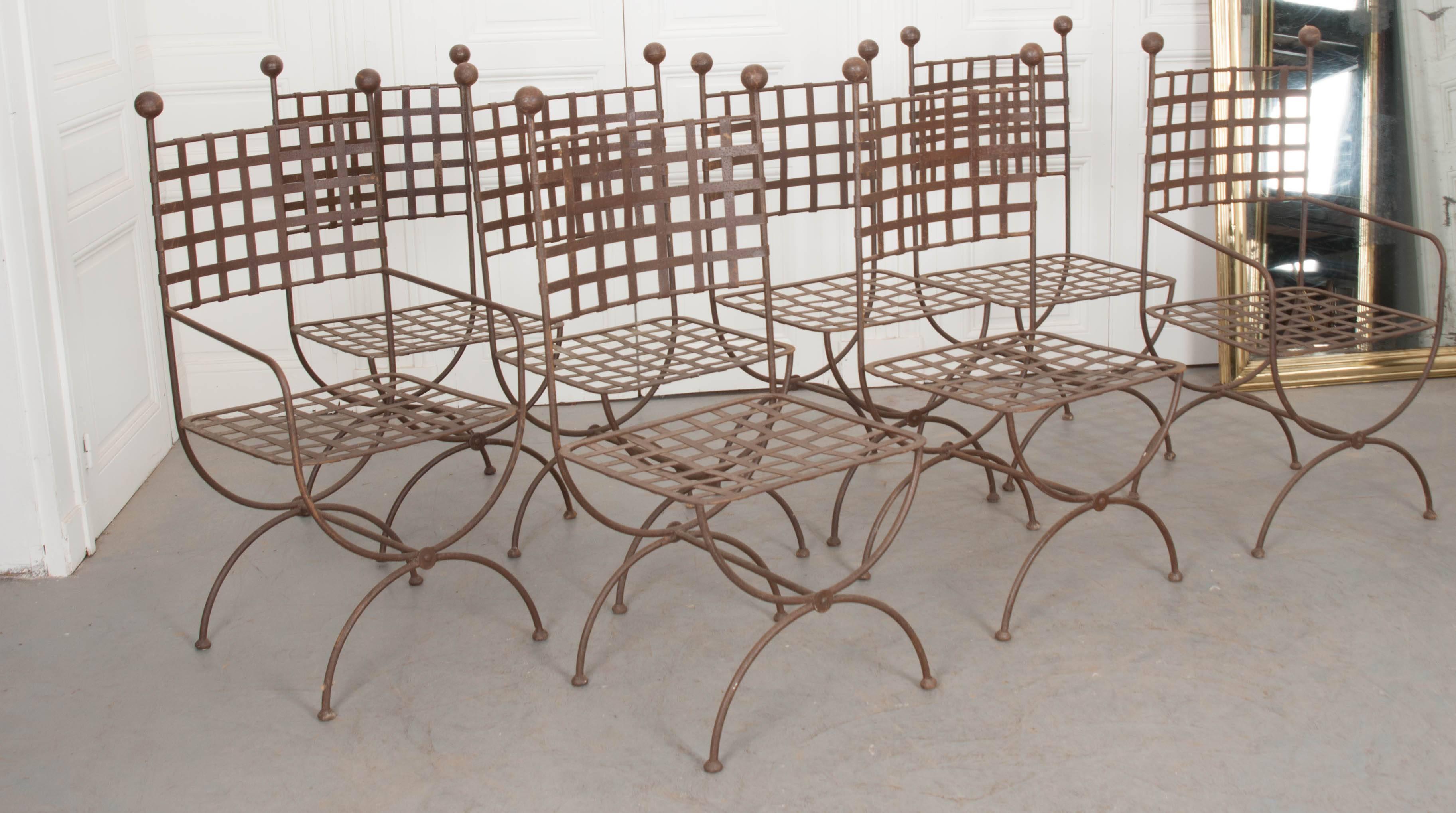 Set of Eight Early 20th Century English Metal Curule Chairs at 1stDibs