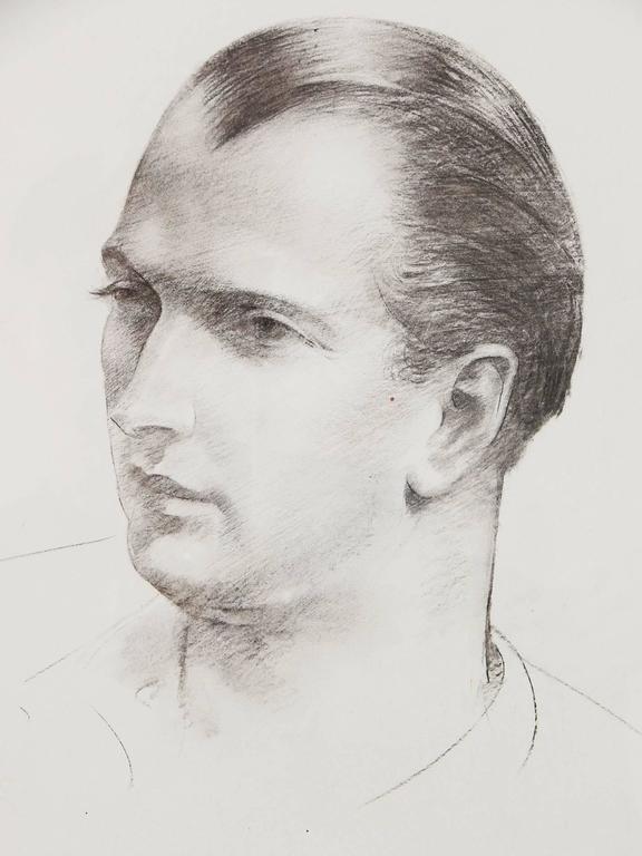 "Man's Portrait, Three Quarters View, " Powerful Drawing by Leon Kroll ...