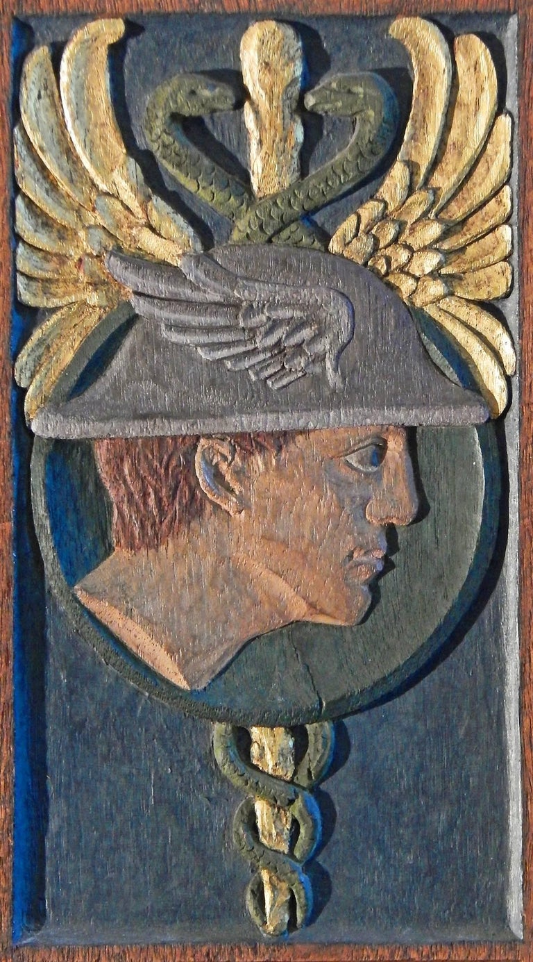 "Mercury and Caduceus," Art Deco Sculpted and Painted Advertising Panel ...