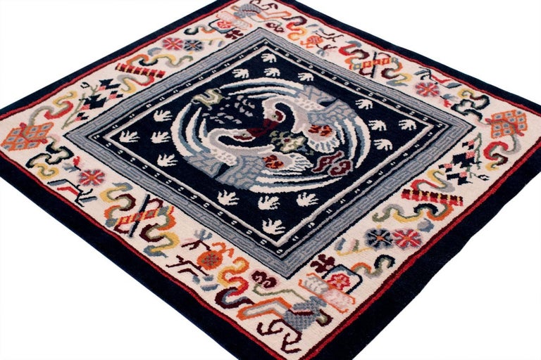 Small Square Tibetan Area Rug/Meditation Mat in Blues For Sale at 1stDibs