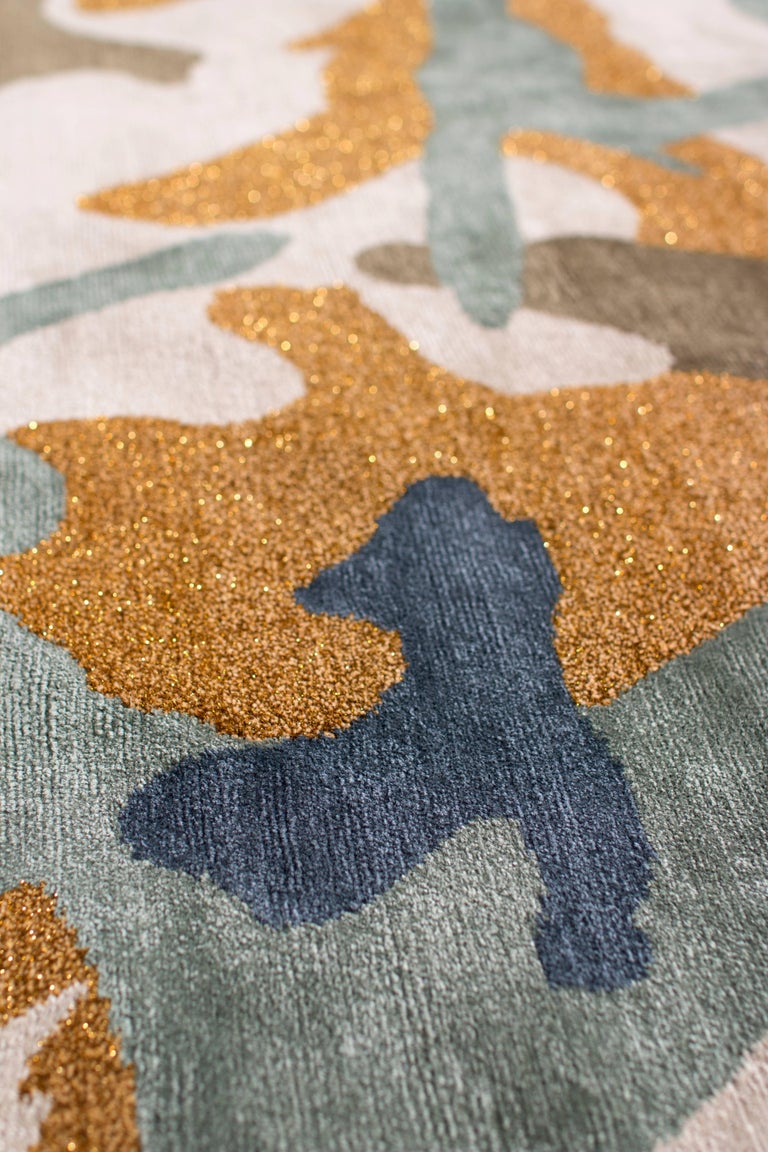 Camouflage Rug Wool with Gold Metallic Thread For Sale at 1stDibs
