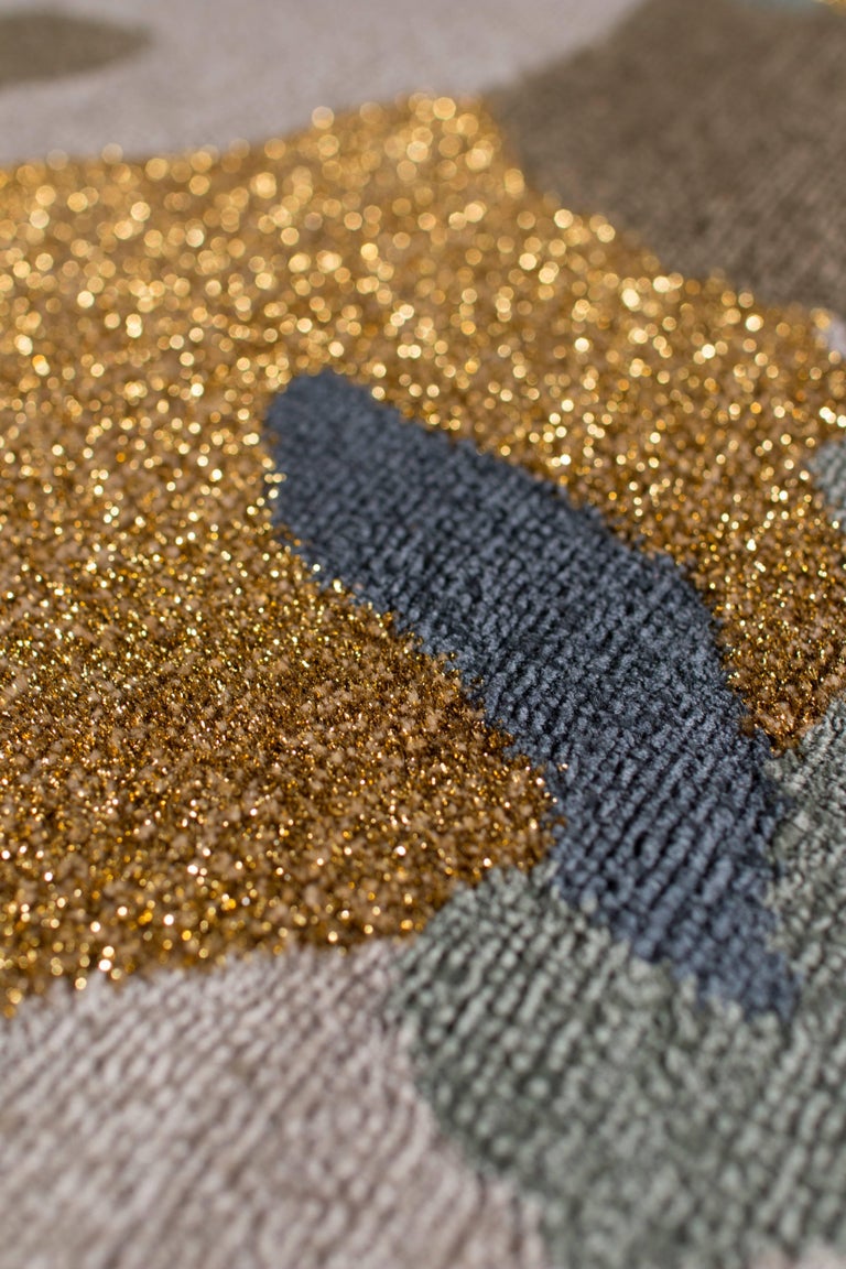 Camouflage Rug Wool with Gold Metallic Thread For Sale at 1stDibs