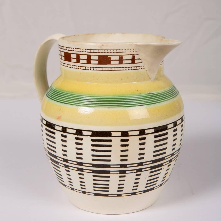 Mocha Ware Jug Yellow Banded Pitcher at 1stDibs