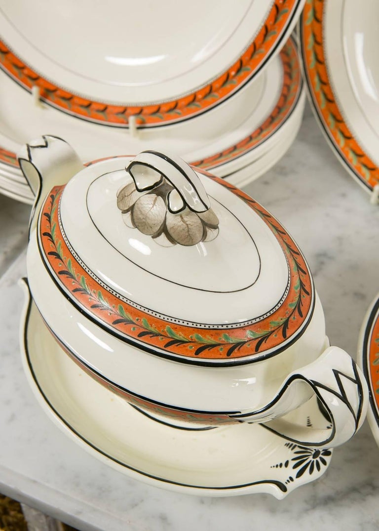 Antique Creamware Set of Dishes with Orange Borders at 1stDibs