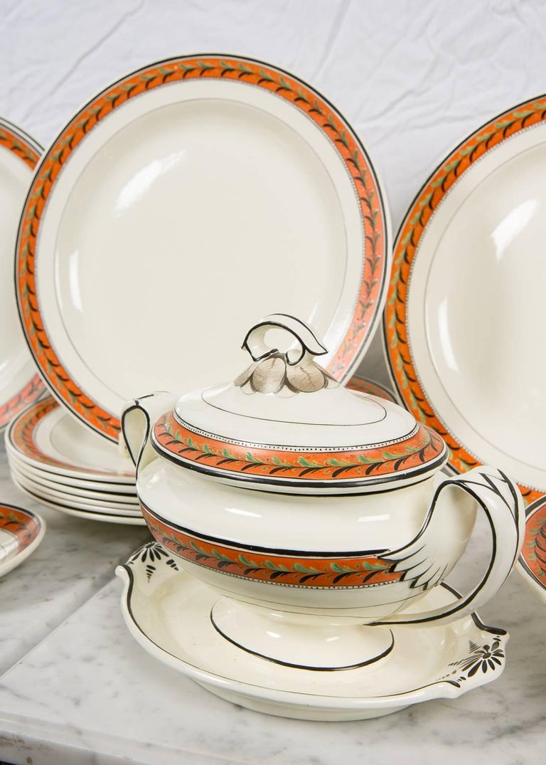 Antique Creamware Set of Dishes with Orange Borders at 1stDibs