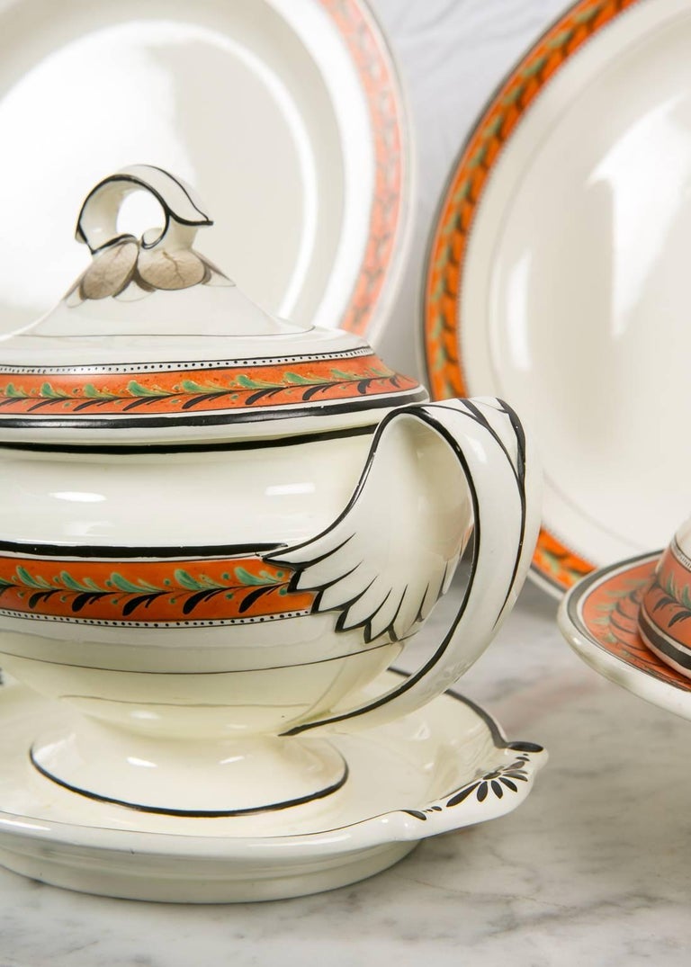 Antique Creamware Set of Dishes with Orange Borders at 1stDibs
