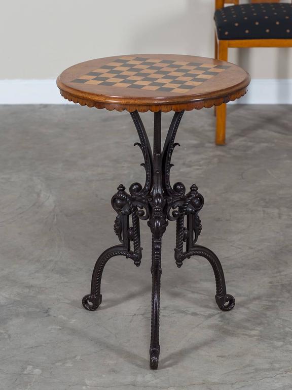 Antique French Chess Board Top Iron Table, circa 1880 at 1stDibs
