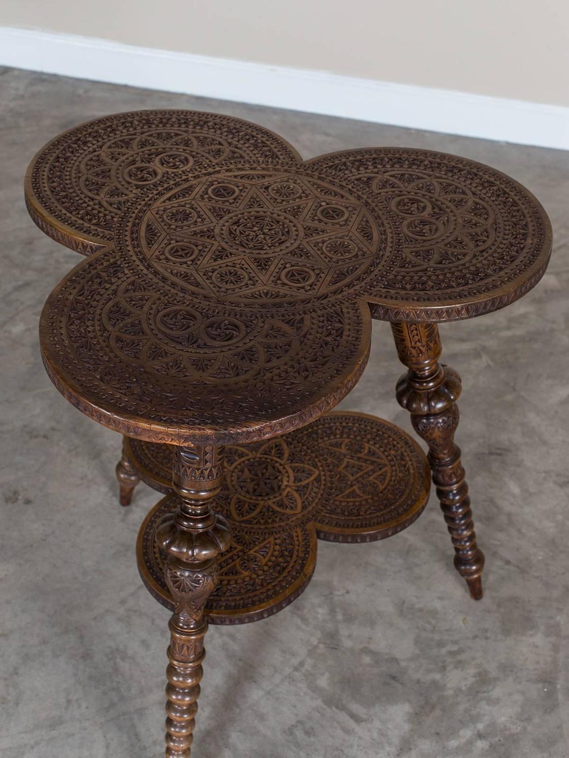 Antique English Intricately Carved Oak Clover Leaf Table, circa 1885 at ...
