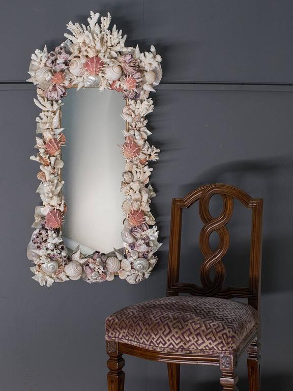 Sea Shell Mirror of Rectangular Shape with Nautilis and Scallop at 1stDibs