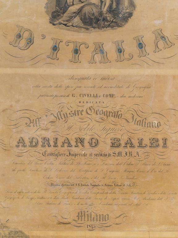 Adriano Balbi Gran Carta D'Italia Map of Italy, circa 1845 at 1stDibs
