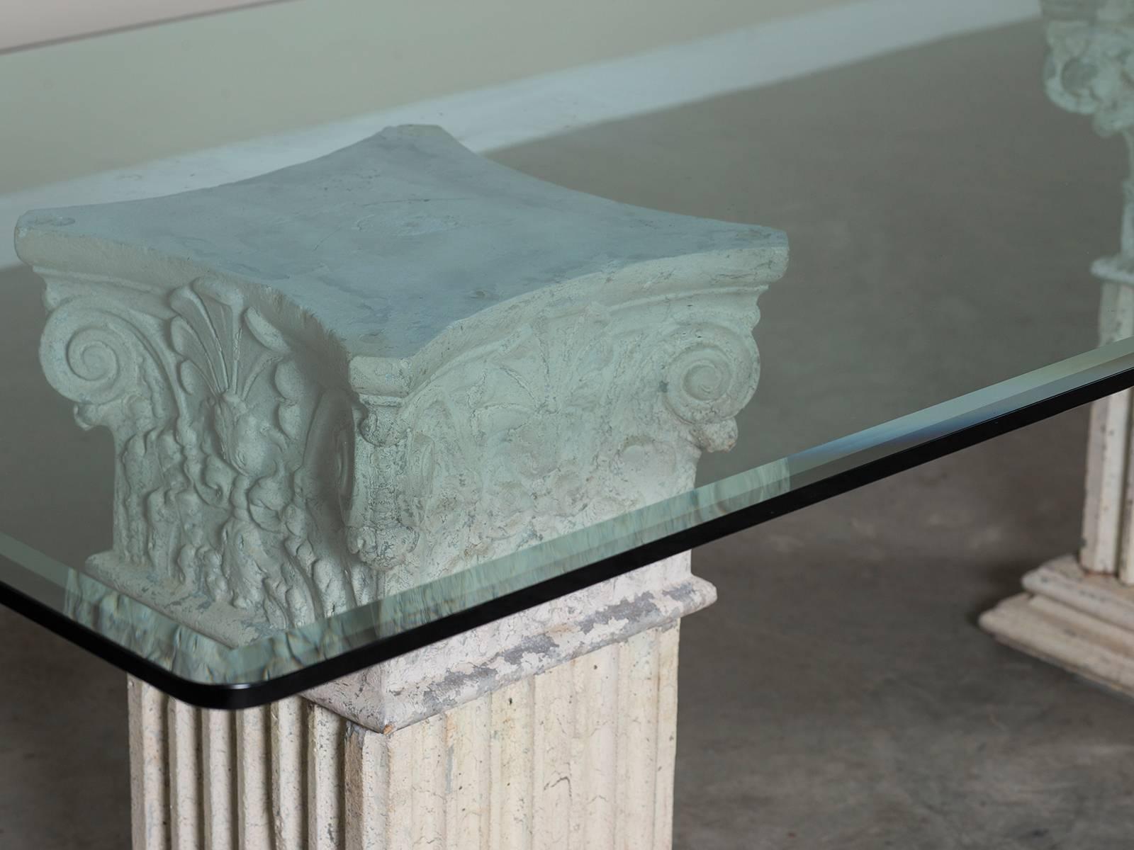 Vintage Italian Neoclassical Pedestal Cast Stone Table Base with Glass ...