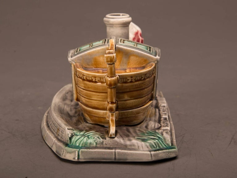 Antique French Majolica Barbotine Ceramic Boat and Cover, circa 1885 ...