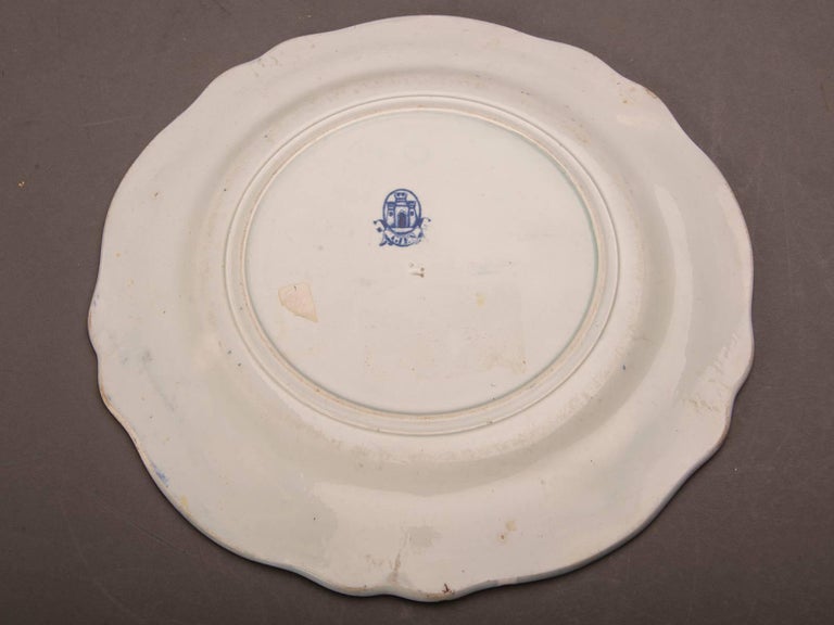 Three Antique French Gien Hand-Painted with Scallop Edge Plates, circa ...