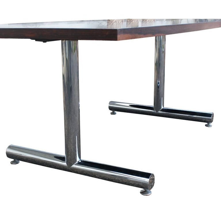 6.5FT Pieff Rosewood Chrome Table Desk For Sale at 1stDibs