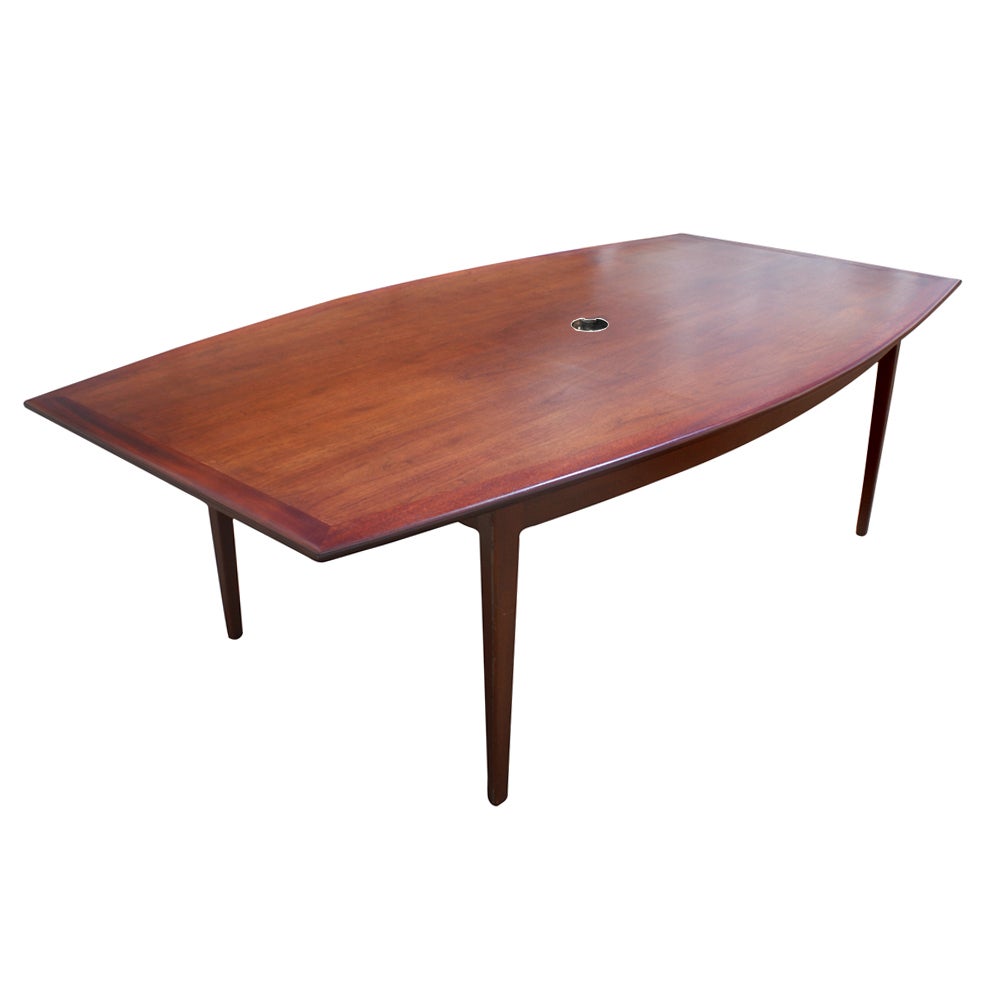 Large Italian Modern Walnut Dining Conference Tapered Legs Table Boat ...