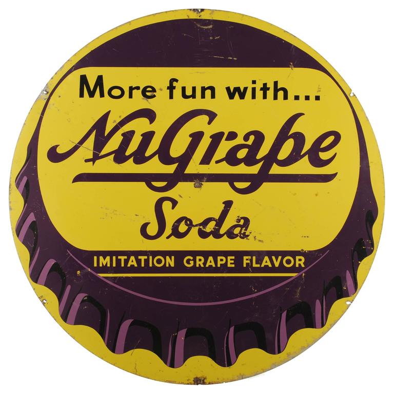 Vintage NuGrape Soda Bottle Cap Metal Sign For Sale at 1stDibs