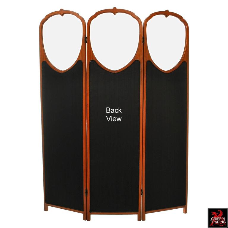 Antique English Satinwood Three-Panel Screen with Beveled Glass For ...