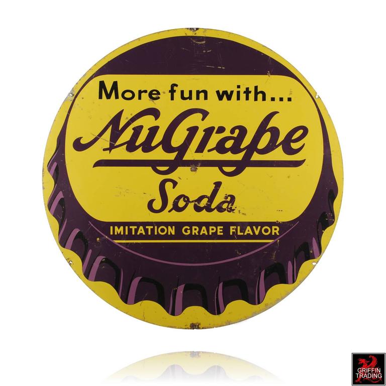 Vintage NuGrape Soda Bottle Cap Metal Sign For Sale at 1stDibs