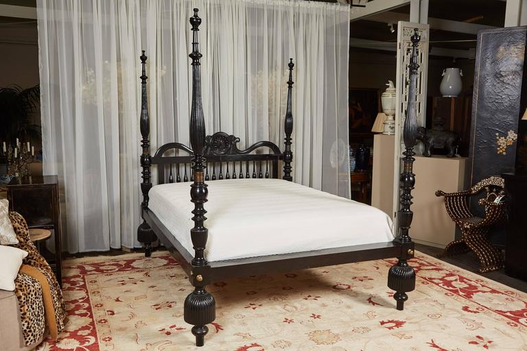 Vintage Colonial Style Ebony Shell Queen Bed At 1stdibs British Colonial Headboard Colonial