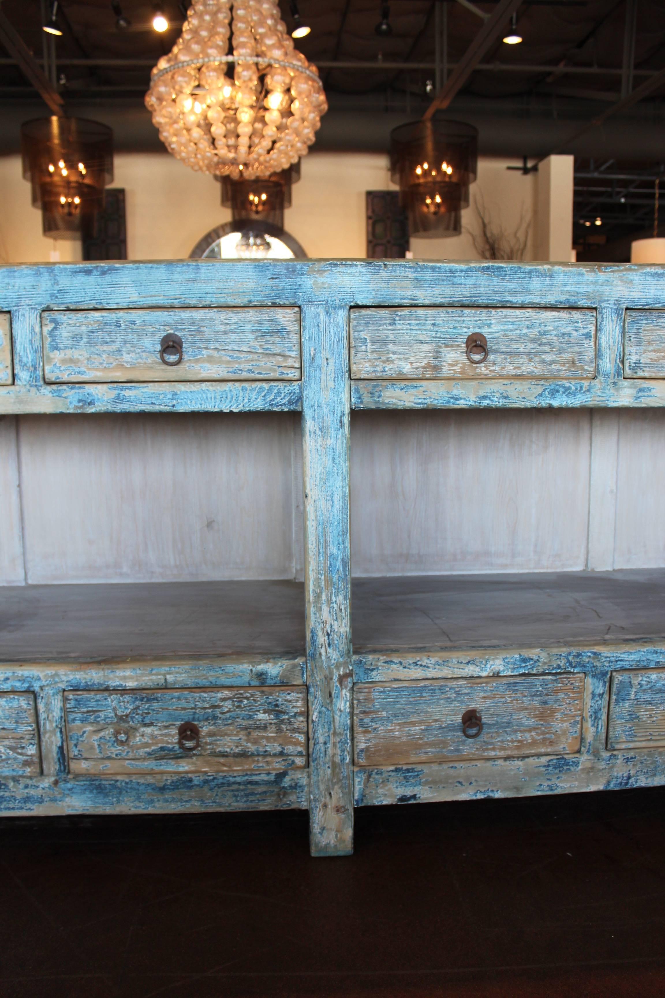 Antique Sea Blue 12-Drawer Open Sideboard Table at 1stDibs | 12 drawer ...