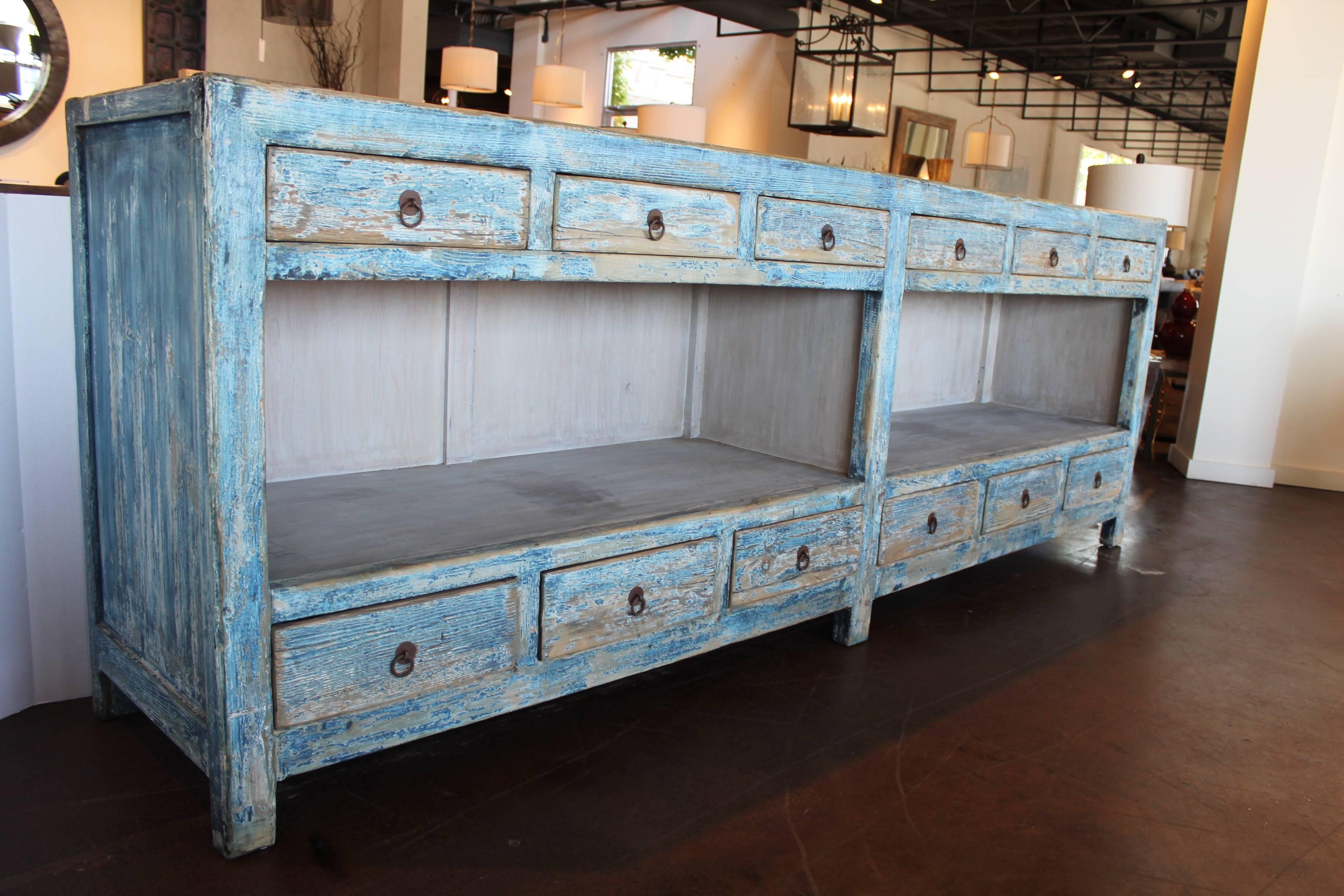 Antique Sea Blue 12-Drawer Open Sideboard Table at 1stDibs | 12 drawer ...