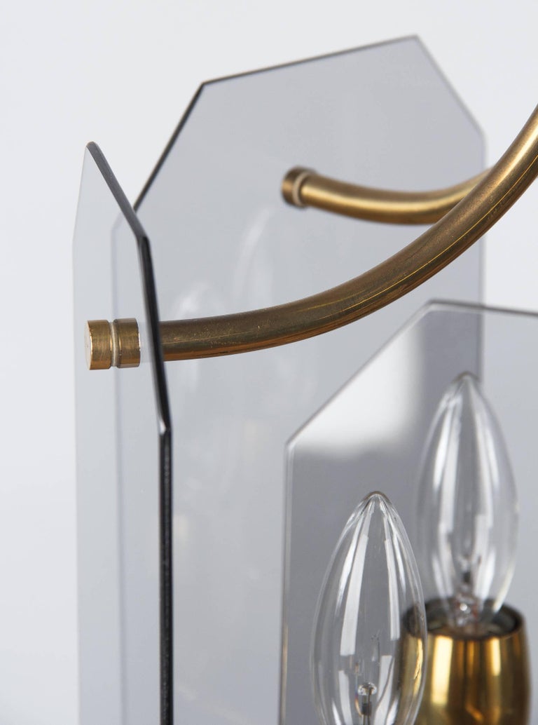 Midcentury French Brass Chandelier with Smoked Glass Panels, 1960s at ...