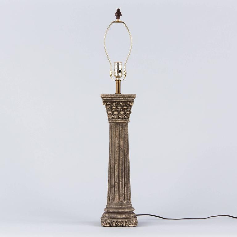 French Corinthian Column Stone Lamp, 20th Century For Sale at 1stDibs