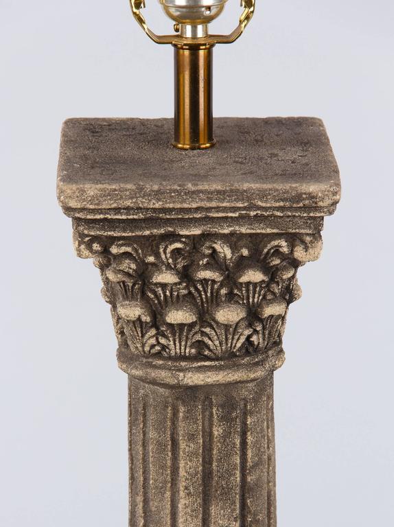 French Corinthian Column Stone Lamp, 20th Century For Sale at 1stDibs