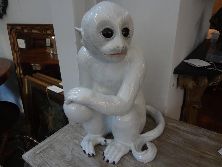 Vintage Italian Glazed Pottery Monkey Sculpture For Sale at 1stDibs