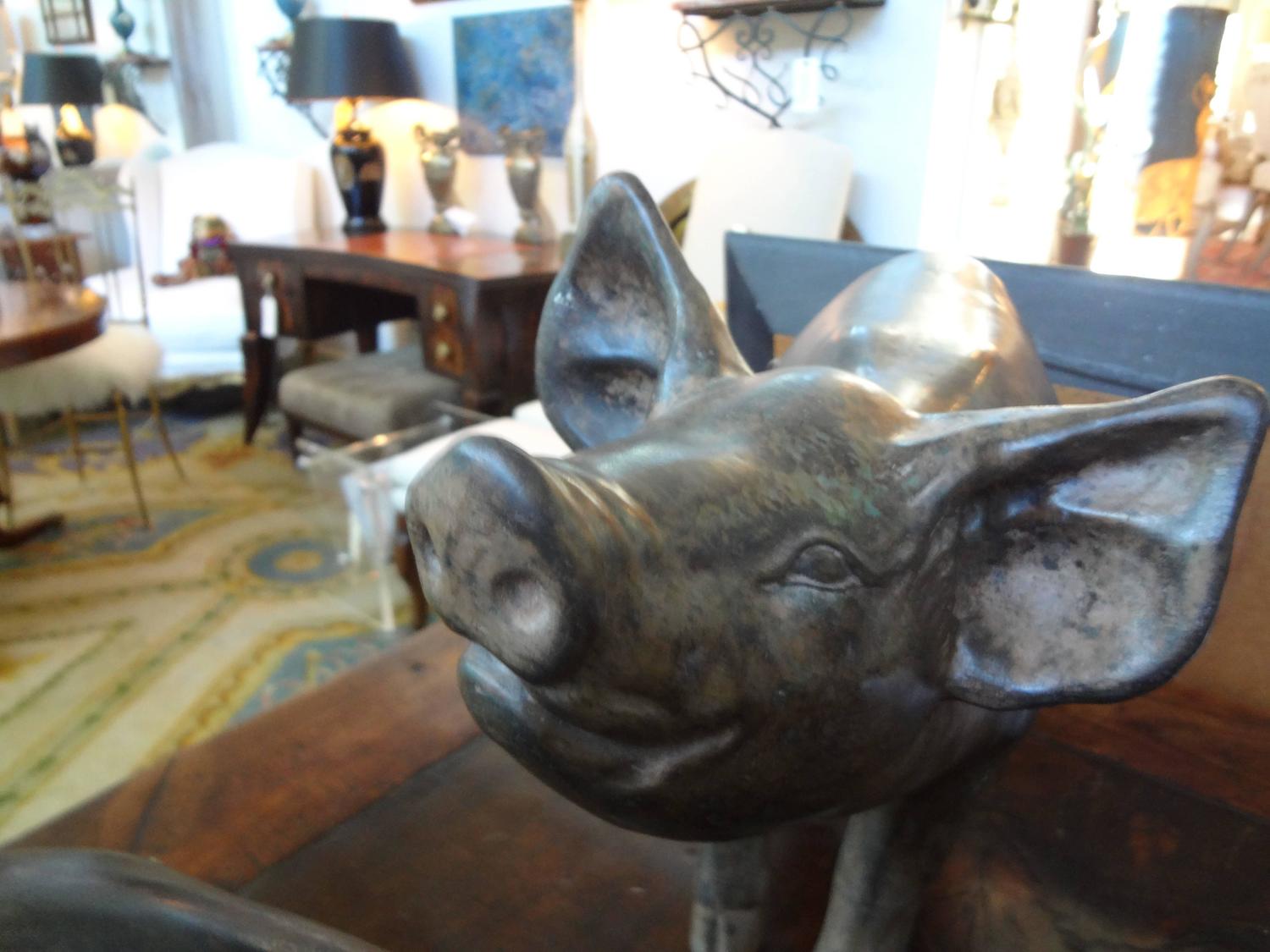 Pair of Vintage French Bronze Pig Sculptures at 1stdibs