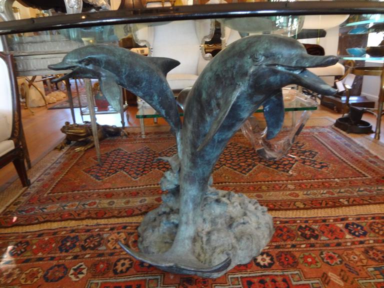 Patinated Bronze Triple Dolphin Center Table With Glass Top at 1stDibs ...