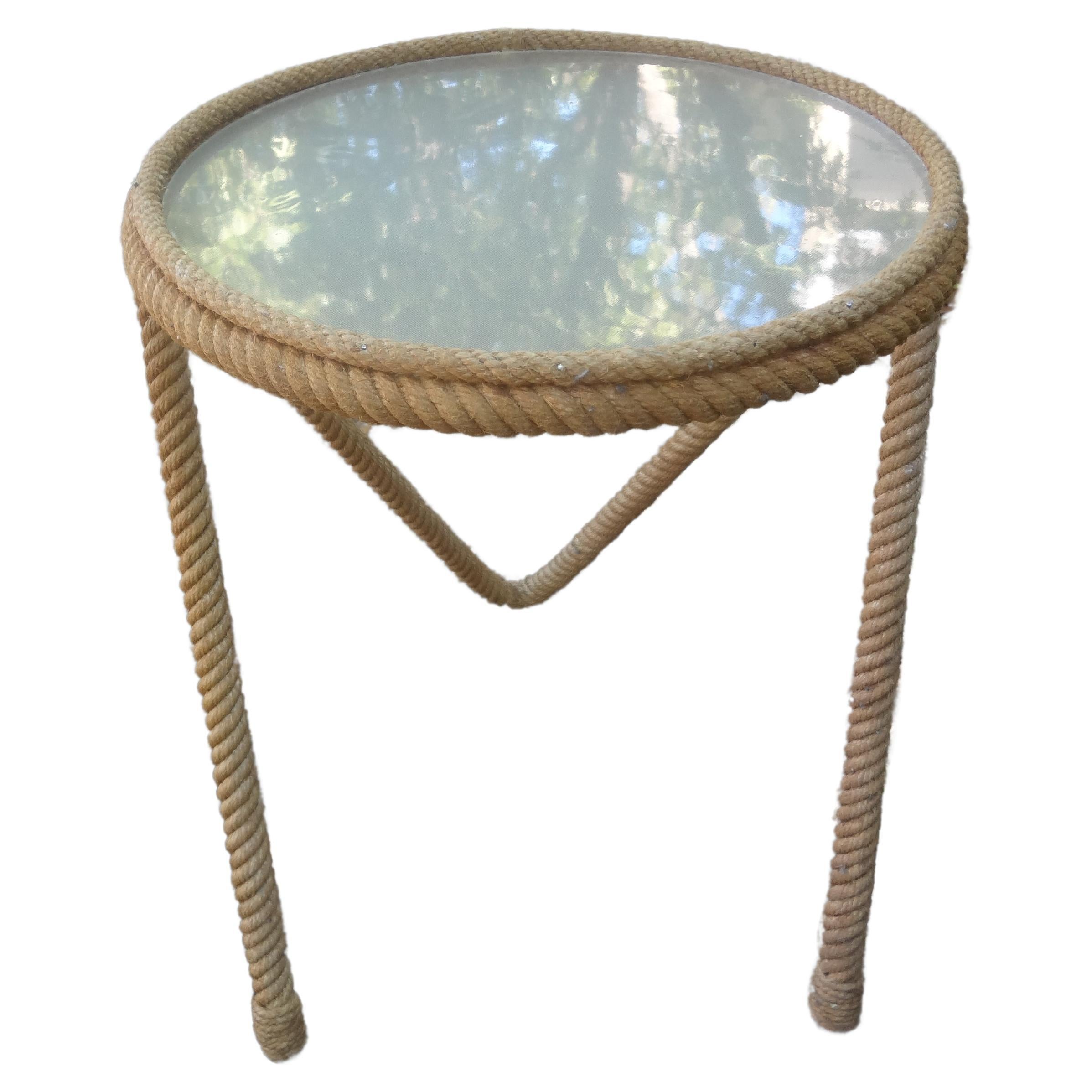 French Audoux-Minet Rope And Glass Table For Sale at 1stDibs