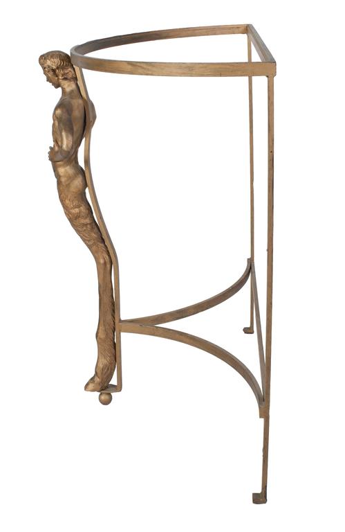 Metal Demilune Table with a Faun Leg and Glass Top at 1stDibs