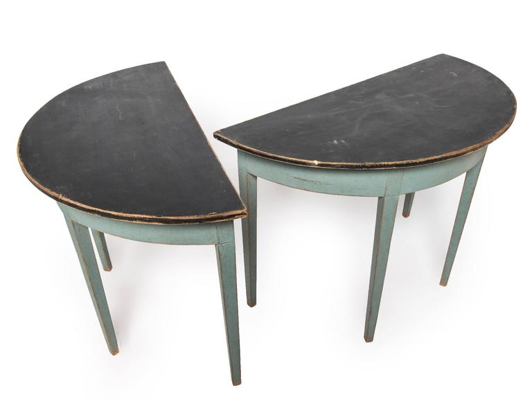 Pair of Blue Painted Demilune Tables For Sale at 1stdibs