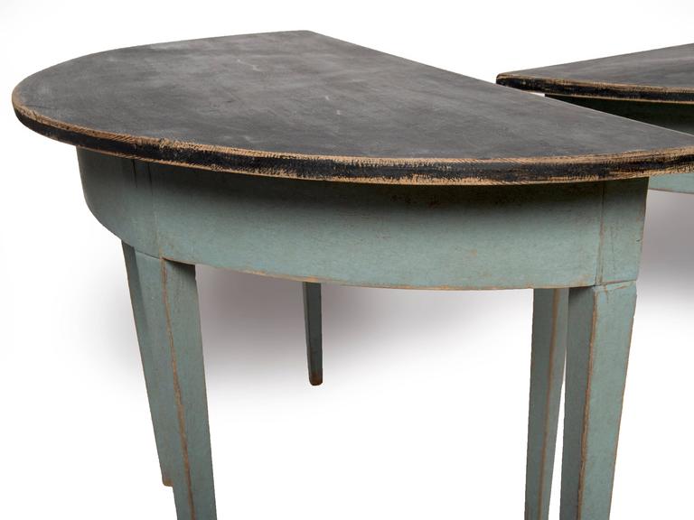 Pair of Blue Painted Demilune Tables at 1stDibs