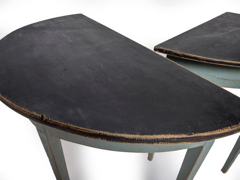 Pair of Blue Painted Demilune Tables For Sale at 1stdibs