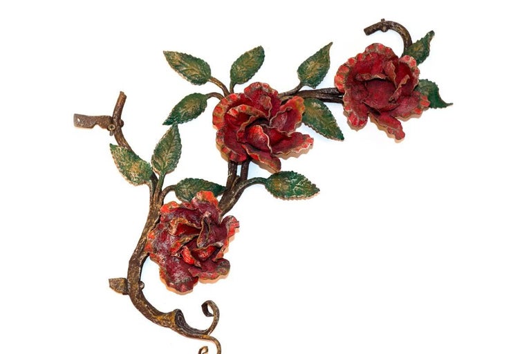 Pair of Decorative Painted Cast Iron Roses at 1stDibs