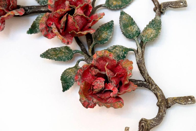 Pair of Decorative Painted Cast Iron Roses at 1stDibs