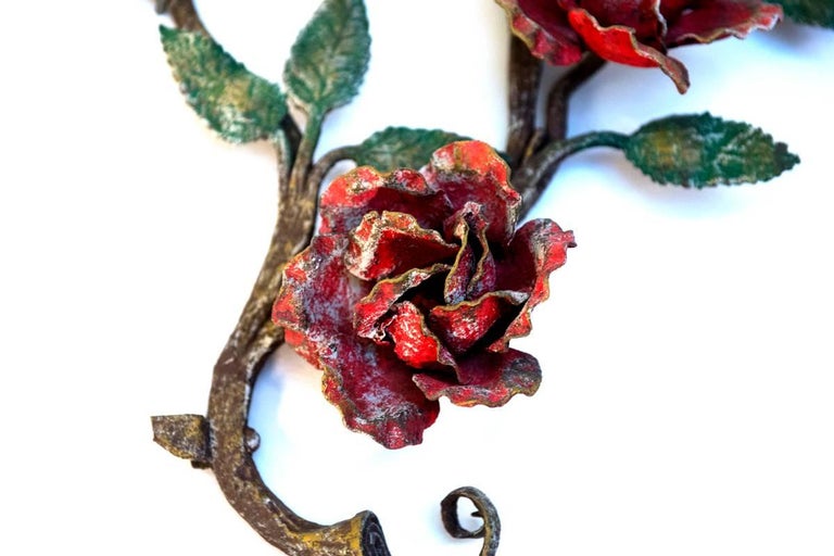 Pair of Decorative Painted Cast Iron Roses at 1stDibs