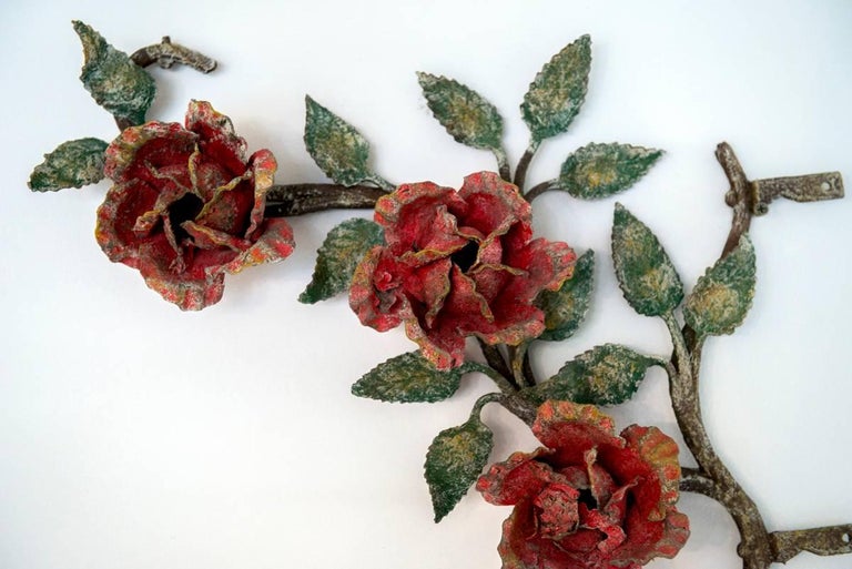 Pair of Decorative Painted Cast Iron Roses at 1stDibs