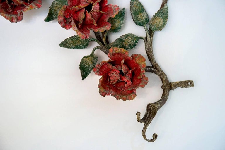 Pair of Decorative Painted Cast Iron Roses at 1stDibs